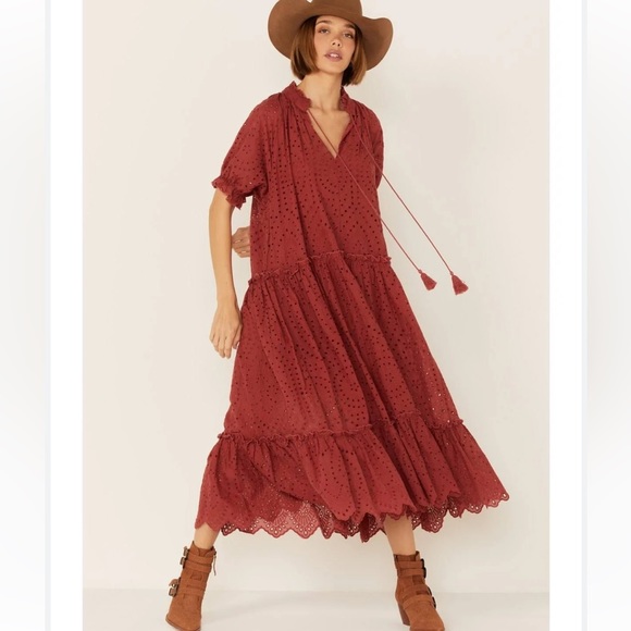 Saints & Hearts | Dresses | Saints Hearts Terra Cotta Eyelet Lace Midi Dress | Poshmark